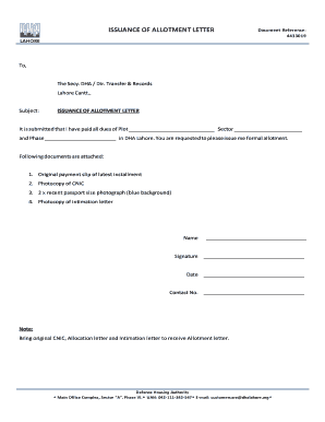 Fillable Online ISSUANCE OF ALLOTMENT LETTER Fax Email Print - pdfFiller