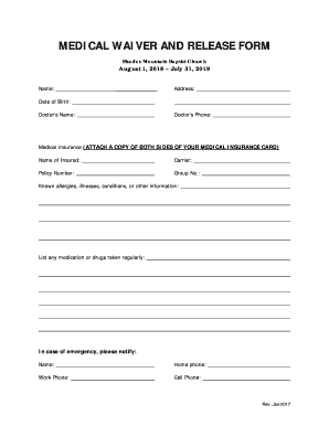 Fillable Online MEDICAL WAIVER AND RELEASE FORM - shades.org Fax Email ...
