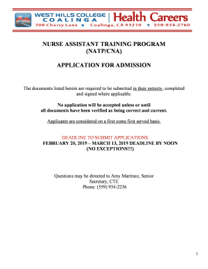Fillable Online NURSE ASSISTANT TRAINING PROGRAM (NATP/CNA) APPLICATION ...