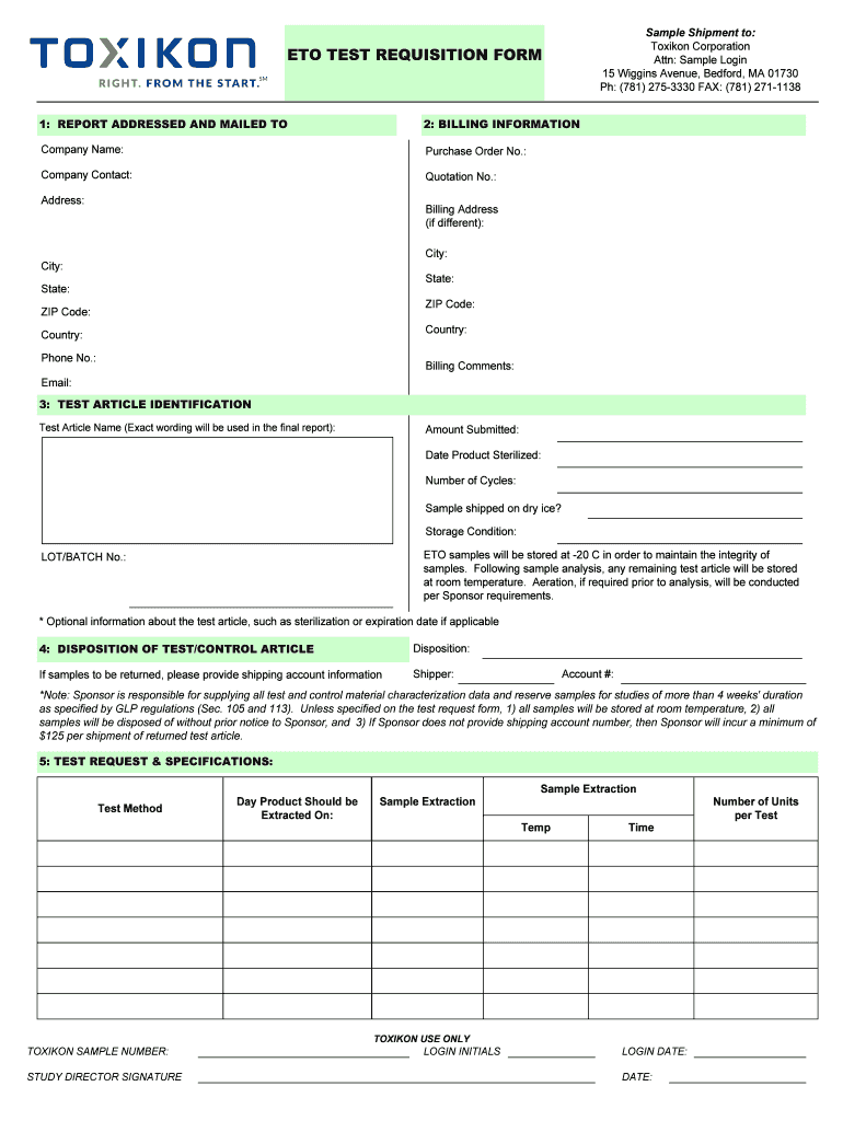 Fillable Online test requisition form - Toxikon Fax Email Print - pdfFiller