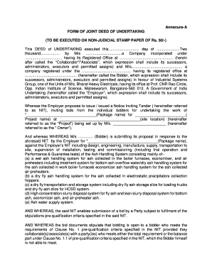 Fillable Online Annexure-A FORM OF JOINT DEED OF UNDERTAKING (TO BE ...