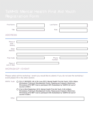 Fillable Online TaMHS: Mental Health First Aid Youth Registration Form ...