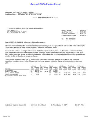 Fillable Online Sample COBRA Election Packet Fax Email Print - pdfFiller