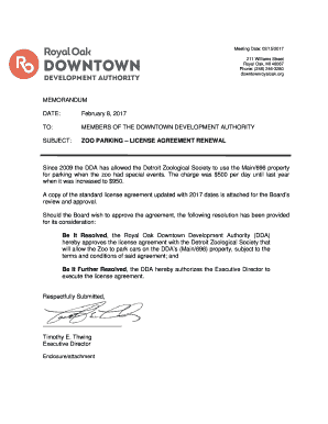 Fillable Online Zoo Parking-License Agreement Renewal - City of Royal ...