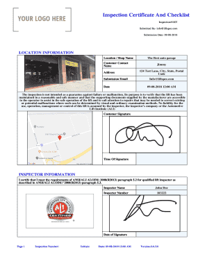 Fillable Online Inspection Certificate And Checklist Fax Email Print ...
