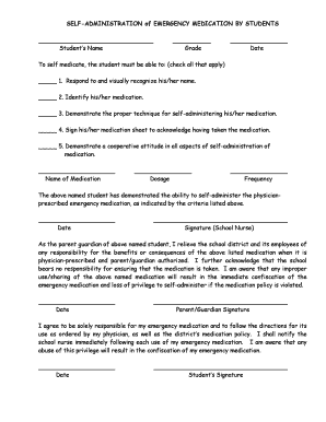 Fillable Online SELF-ADMINISTRATION of EMERGENCY MEDICATION BY STUDENTS ...