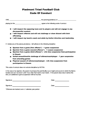 Fillable Online Piedmont Triad Football Club Code Of Conduct Fax Email ...