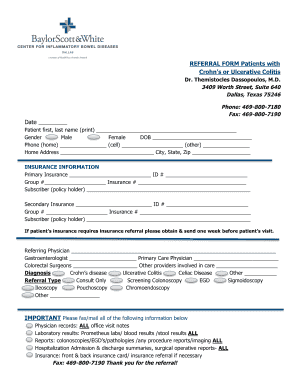 Fillable Online IBD Referral Form June 2017 Fax Email Print - pdfFiller