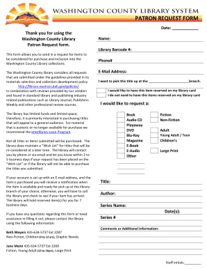Fillable Online PATRON REQUEST FORM Fax Email Print - pdfFiller