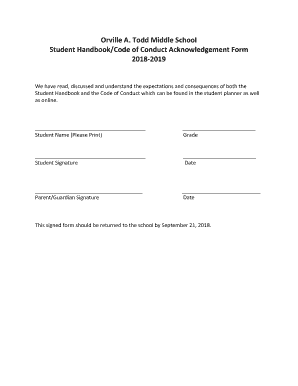 Fillable Online Orville A. Todd Middle School Student Handbook/Code of ...