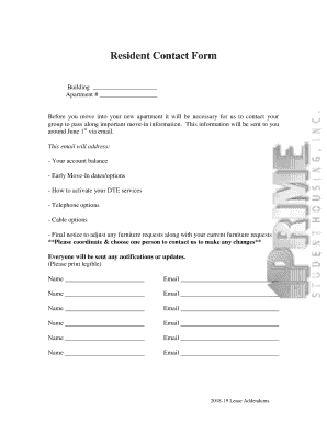 Fillable Online Resident Contact Form - PRIME STUDENT HOUSING Fax Email ...
