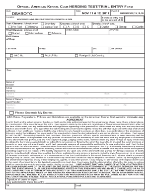 Fillable Online AKC Herding Test/Trial Entry Form Fax Email Print ...