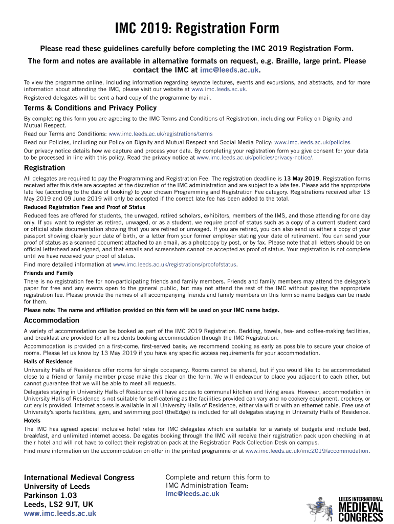 Fillable Online IMC 2019: Registration Form Fax Email Print - pdfFiller