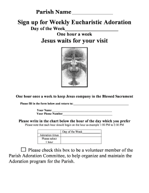 Fillable Online Parish Name Sign up for Weekly Eucharistic Adoration ...