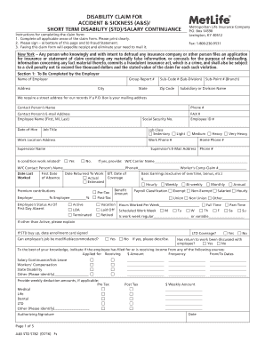 Fillable Online New York State Disability Claim Packet - The Standard ...