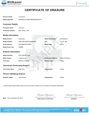 Fillable Online CERTIFICATE OF ERASURE Fax Email Print - pdfFiller