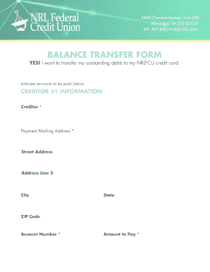Fillable Online BALANCE TRANSFER FORM - nrlfcu.org Fax Email Print ...
