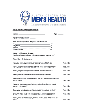 Fillable Online Male Fertility Questionnaire - austinmenshealth.com Fax ...