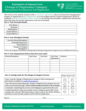 Fillable Online EOI Change of Registration Category Fillable - Teachers ...