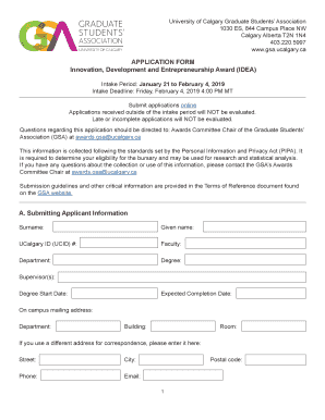 Fillable Online gsa ucalgary APPLICATION FORM Innovation, Development ...