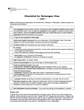 Fillable Online wellington diplo Checklist for Schengen visa - Tourism ...