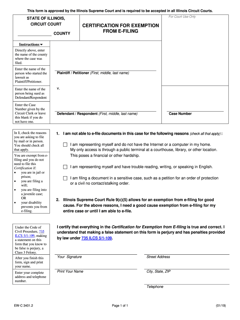 Fillable Online Illinois Standardized Forms - Approved - EFiling Waiver ...
