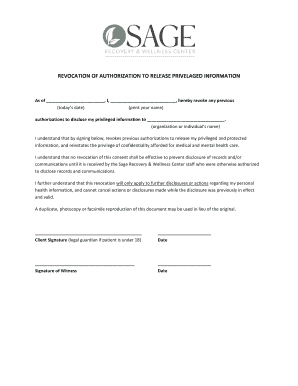 Fillable Online REVOCATION OF AUTHORIZATION TO RELEASE PRIVELAGED ...