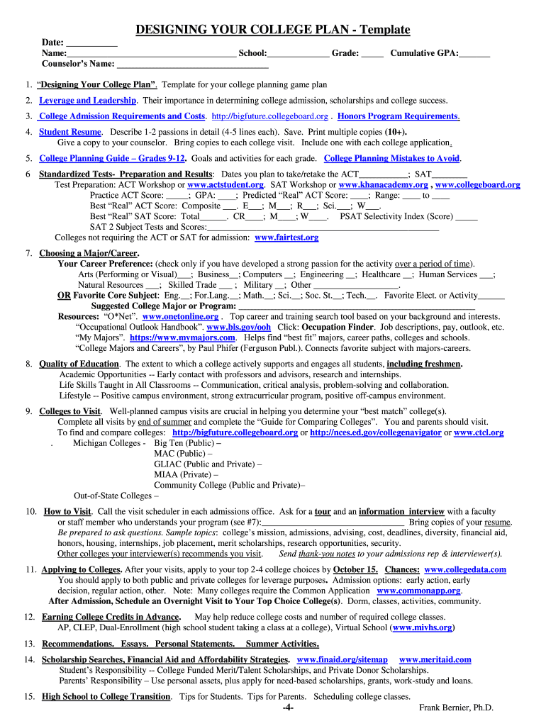 Fillable Online DESIGNING YOUR COLLEGE PLAN - Template Fax Email Print ...