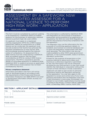 Fillable Online Assessment by a SafeWork NSW accredited assessor for a ...