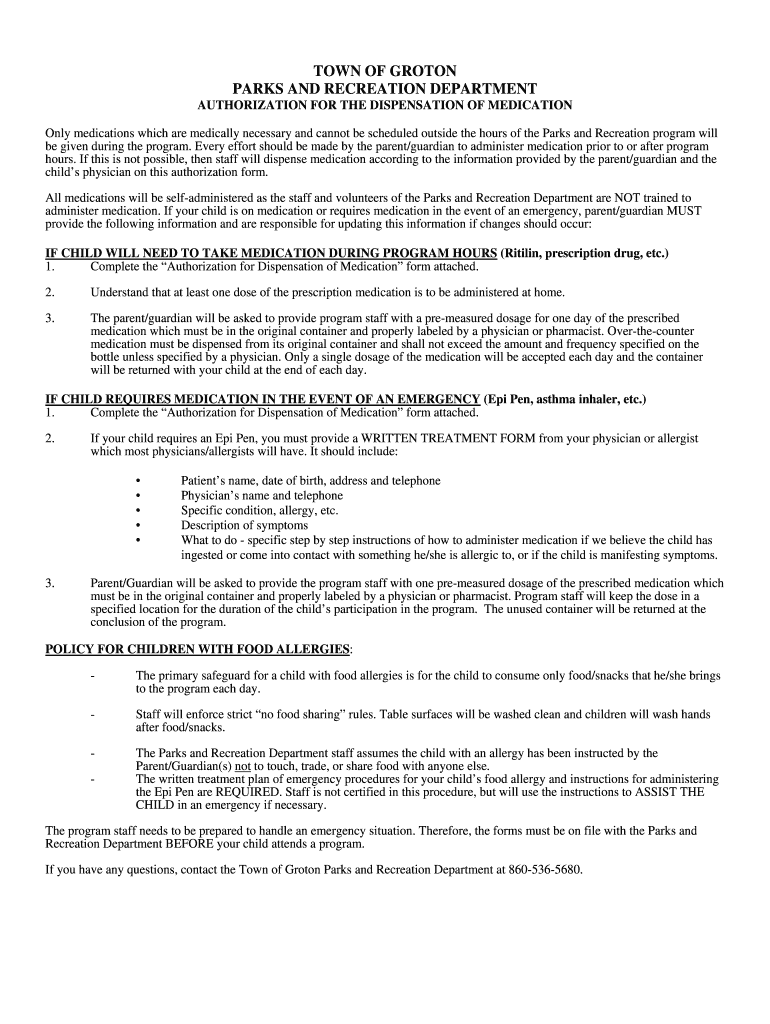Fillable Online AUTHORIZATION FOR THE DISPENSATION OF MEDICATION Fax Email Print - pdfFiller