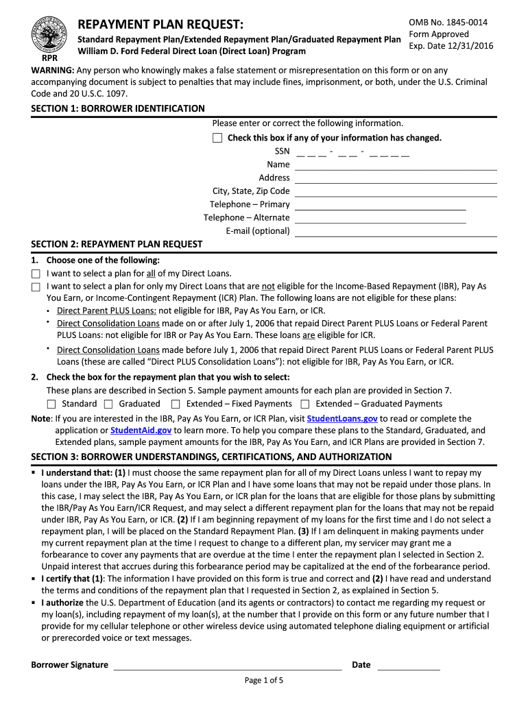 Fillable Online REPAYMENT PLAN REQUEST: Standard Repayment Plan ...