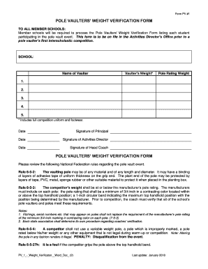 Fillable Online POLE VAULTERS WEIGHT VERIFICATION FORM Fax Email Print ...