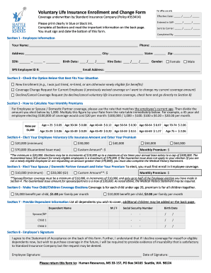 Fillable Online Vol Life Enrollment and Change Form - Instant Benefits ...