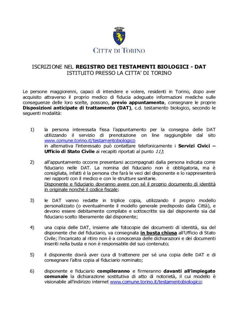 Compilabile Online iscrizione nel registro dei testamenti biologici ...