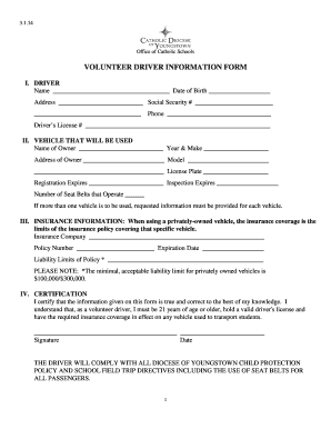 Fillable Online VOLUNTEER DRIVER INFORMATION FORM - Ursuline High Fax ...
