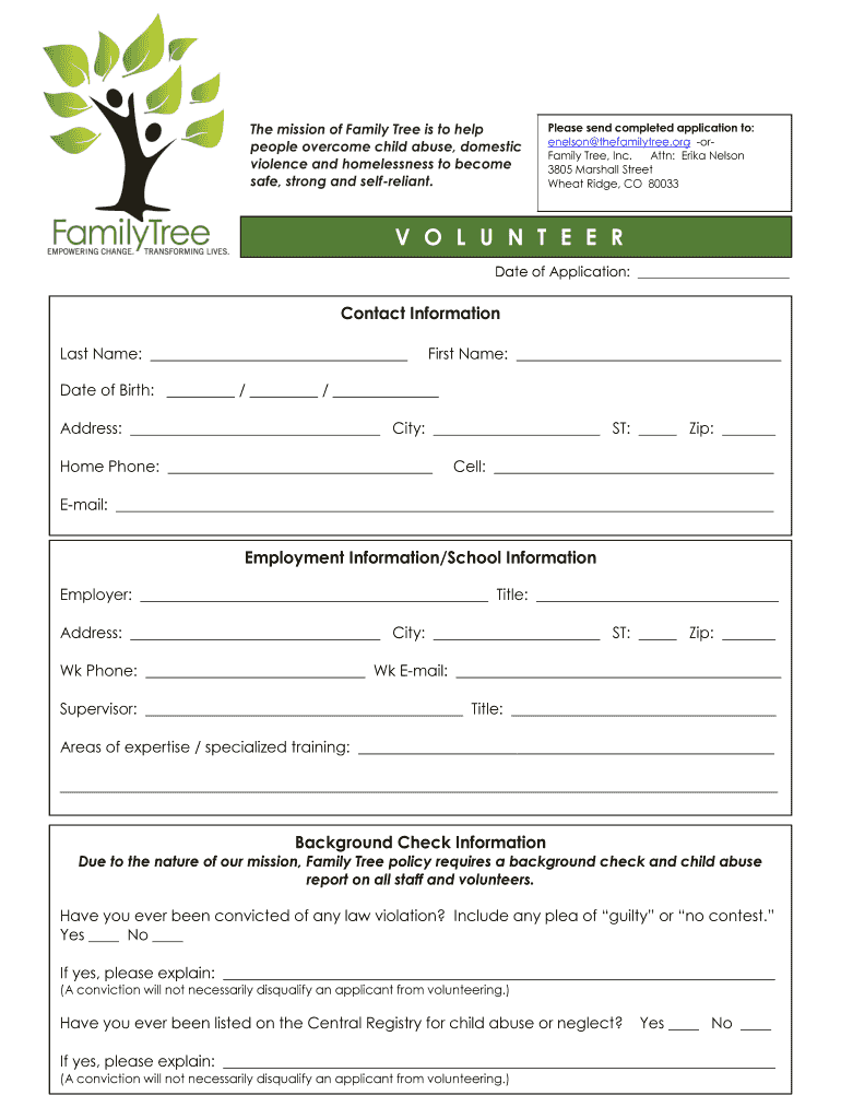 Fillable Online Volunteer/Internship Information - University of ...