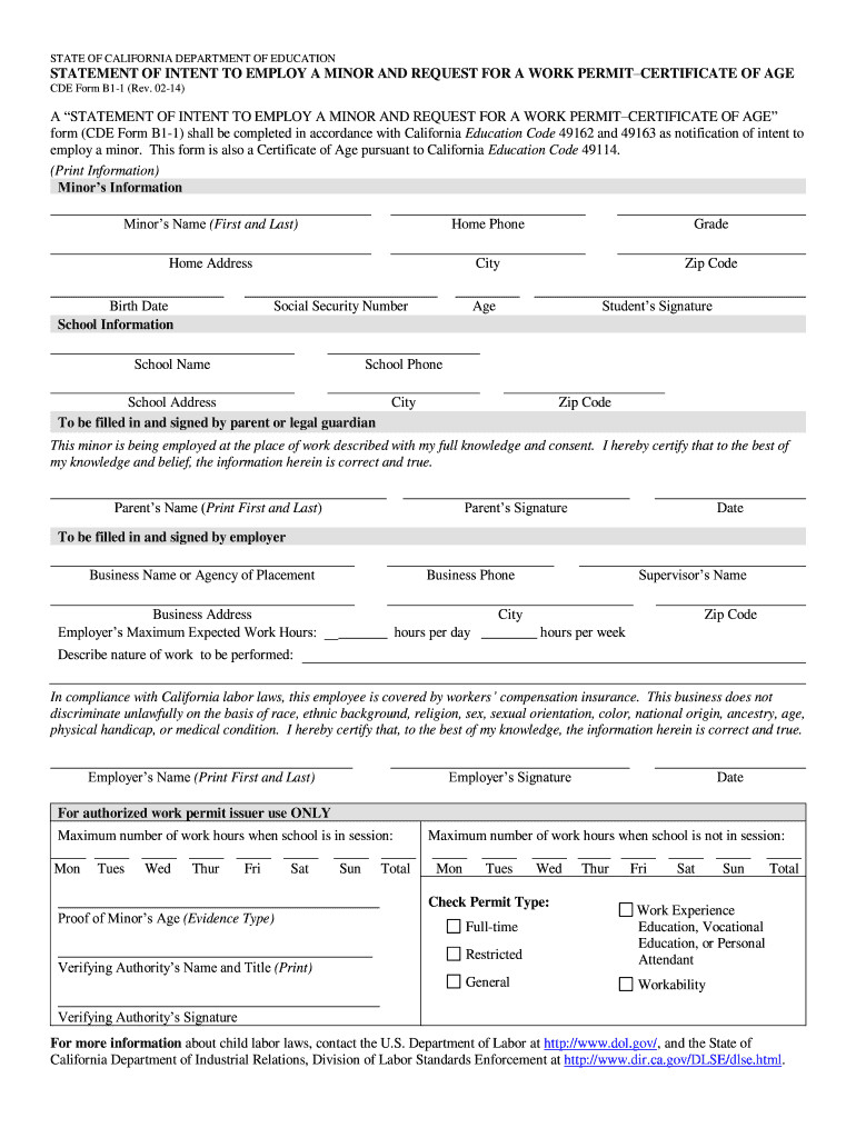 Printable Work Permit For Minors