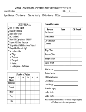 Fillable Online MONROE LIVINGSTON EMS SYSTEM EMS INCIDENT WORKSHEET ...