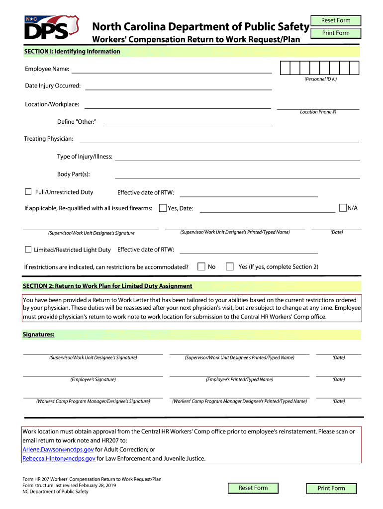 Fillable Online Workers ' Compensation Return to Work Request/Plan ...