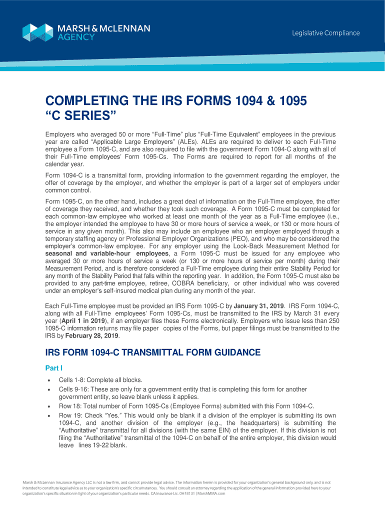 Fillable Online COMPLETING THE IRS FORMS 1094 & 1095 C SERIES Fax Email ...