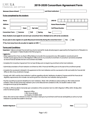 Fillable Online financialaid lmu 2019-2020 Consortium Agreement Form ...