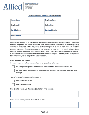 Fillable Online Coordination of Benefits Questionnaire - Allied Benefit ...