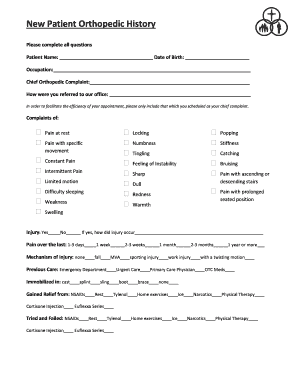 Fillable Online New Patient History Form for Ortho Patients. Ortho and ...