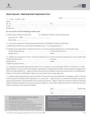 Fillable Online Down Payment : Standing Order Application Form Fax ...