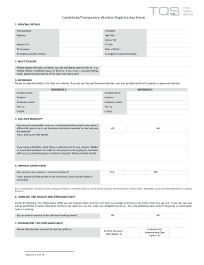 Fillable Online Candidate/Temporary Worker Registration Form Fax Email ...