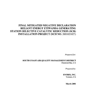 Fillable Online final mitigated negative declaration reliant energy etiwanda ... Fax Email Print ...