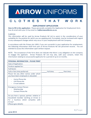 Fillable Online employment application - Arrow Uniforms Fax Email Print ...
