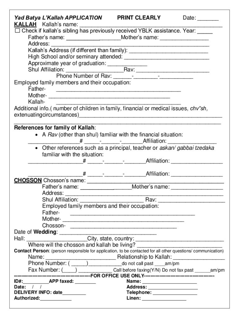 Chasdei chashie l'kallah application: Fill out & sign online | DocHub