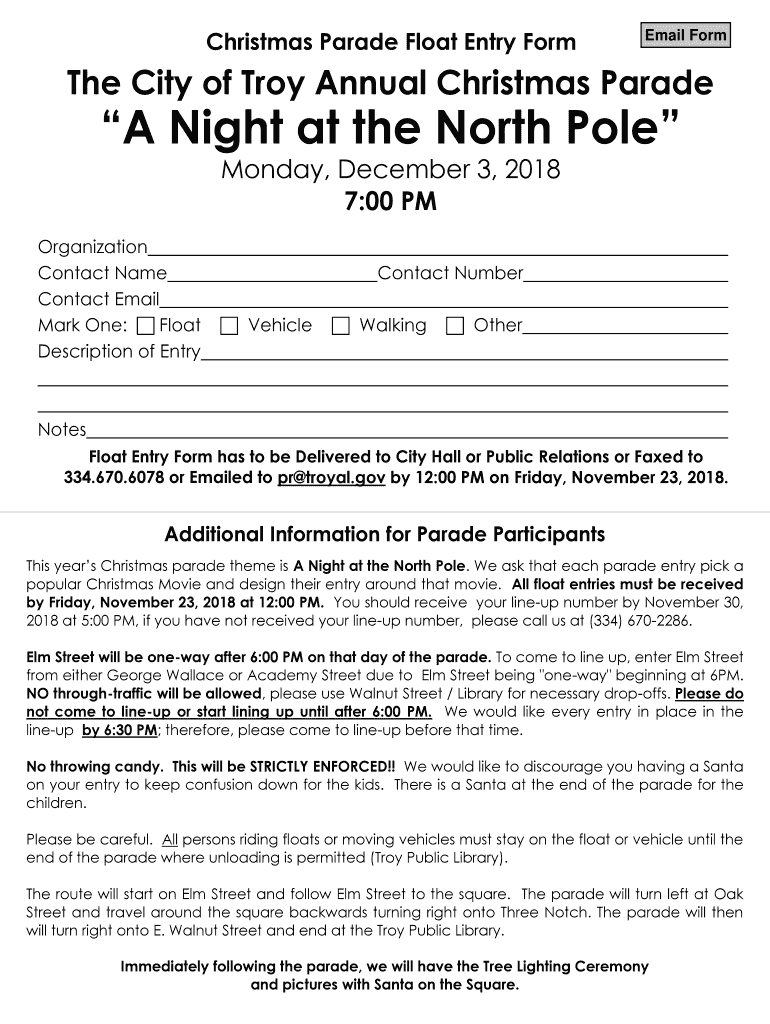 Fillable Online Christmas Parade Float Entry Form The City of Troy ...