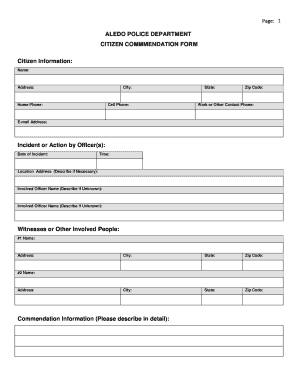 Fillable Online ALEDO POLICE DEPARTMENT CITIZEN COMMMENDATION Fax Email ...